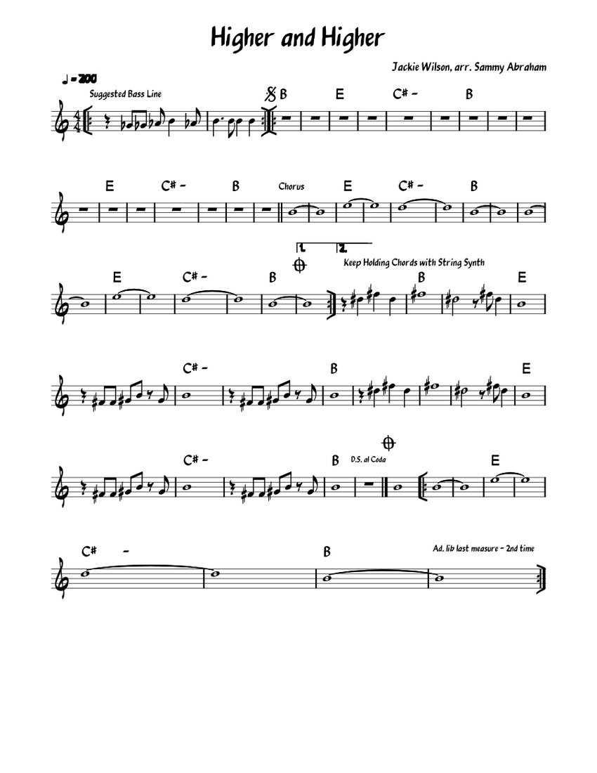 Higher_and_Higher Sheet Music with Chords for Piano (Solo) Easy ...
