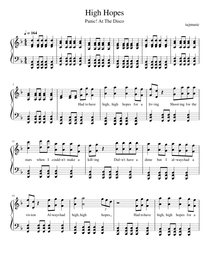 High Hopes- Panic! At The Disco Sheet Music for Piano (Solo ...