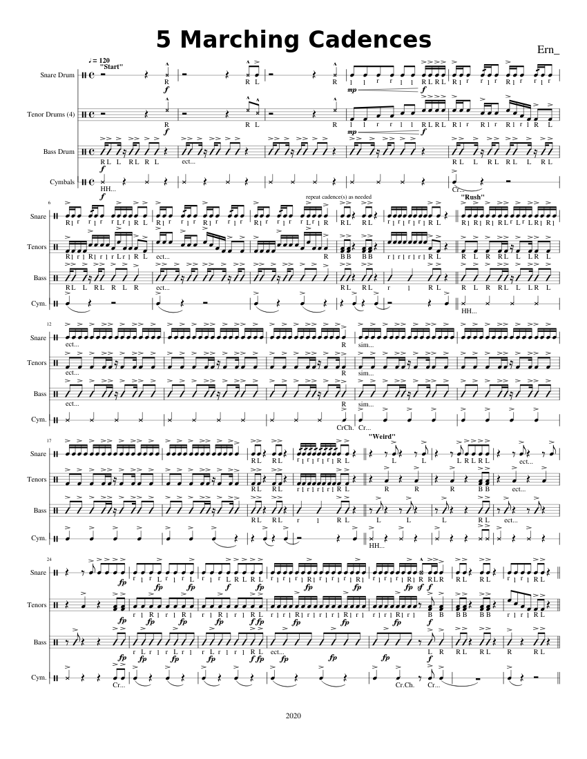 5 Marching Cadences Sheet Music for Crash (Marching Band) | MuseScore.com