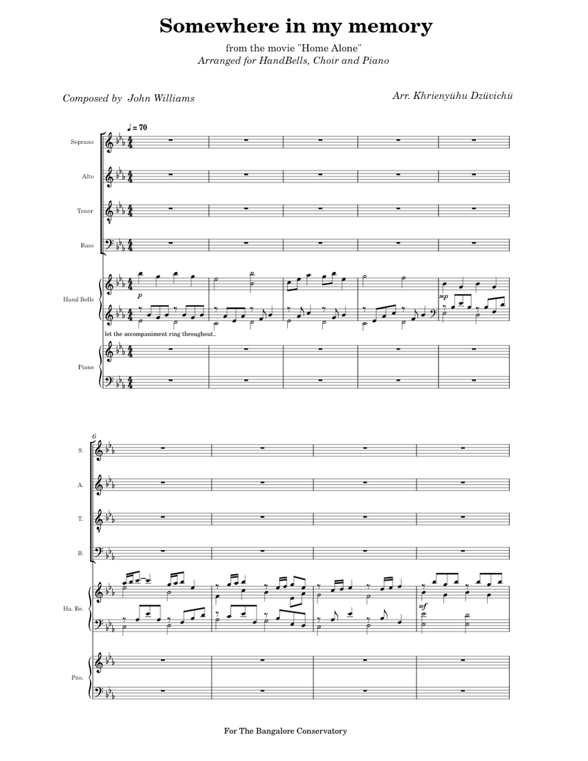 Somewhere in my memory – Arranged for Handbells, piano and choir Sheet music for Piano, Soprano ...
