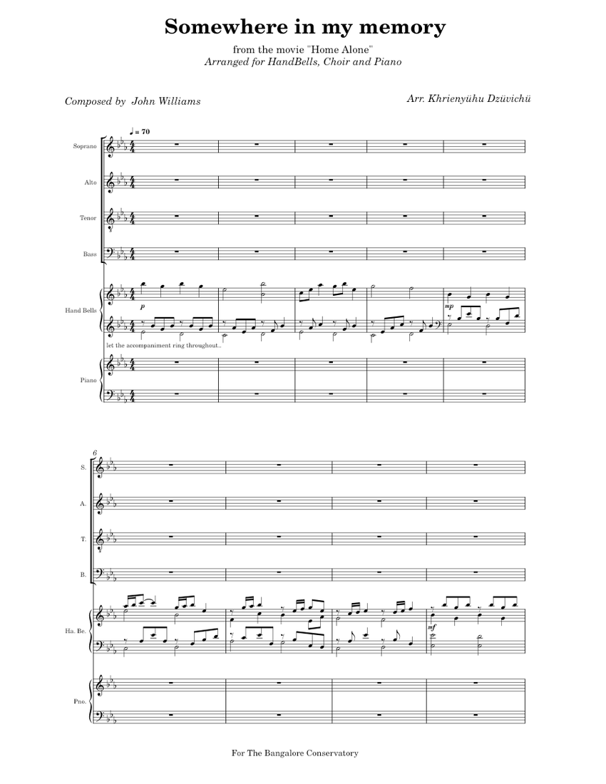 Somewhere in my memory – Arranged for Handbells, piano and choir Sheet ...