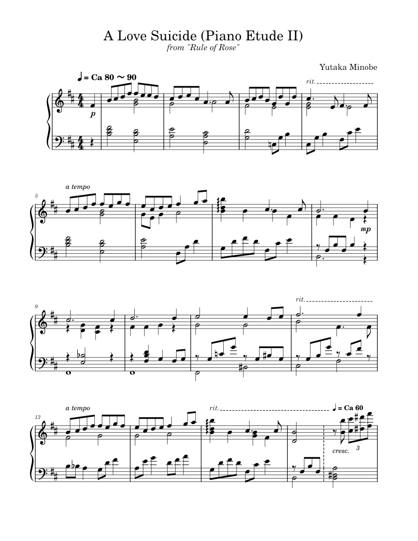 A Love Suicide – Yutaka Minobe (Piano Etude II) Sheet Music for Piano ...