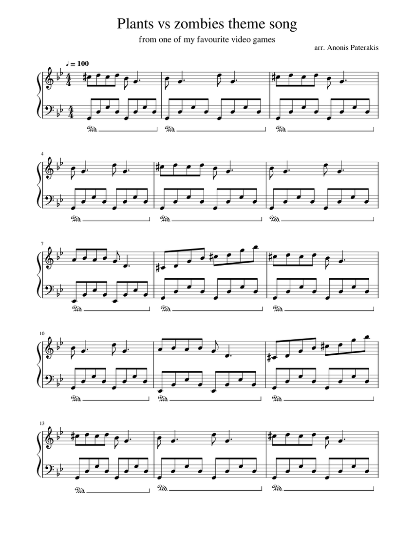 Plants vs zombies theme song Sheet music for Piano (Solo) | Musescore.com