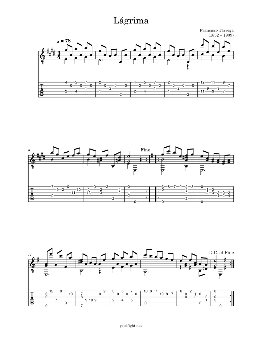 Lagrima – Francisco Tárrega Sheet Music for Guitar (Solo) | MuseScore.com