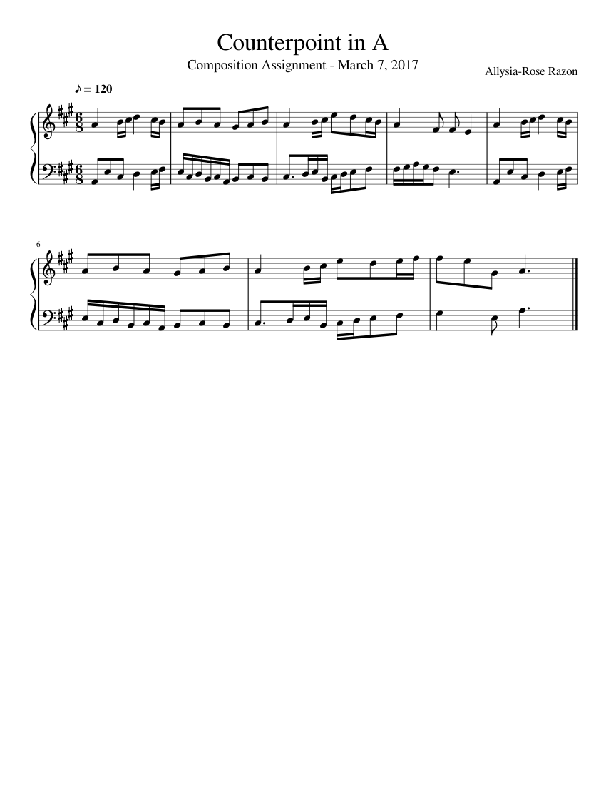 Counterpoint in A Sheet music for Piano (Solo) Easy | Musescore.com