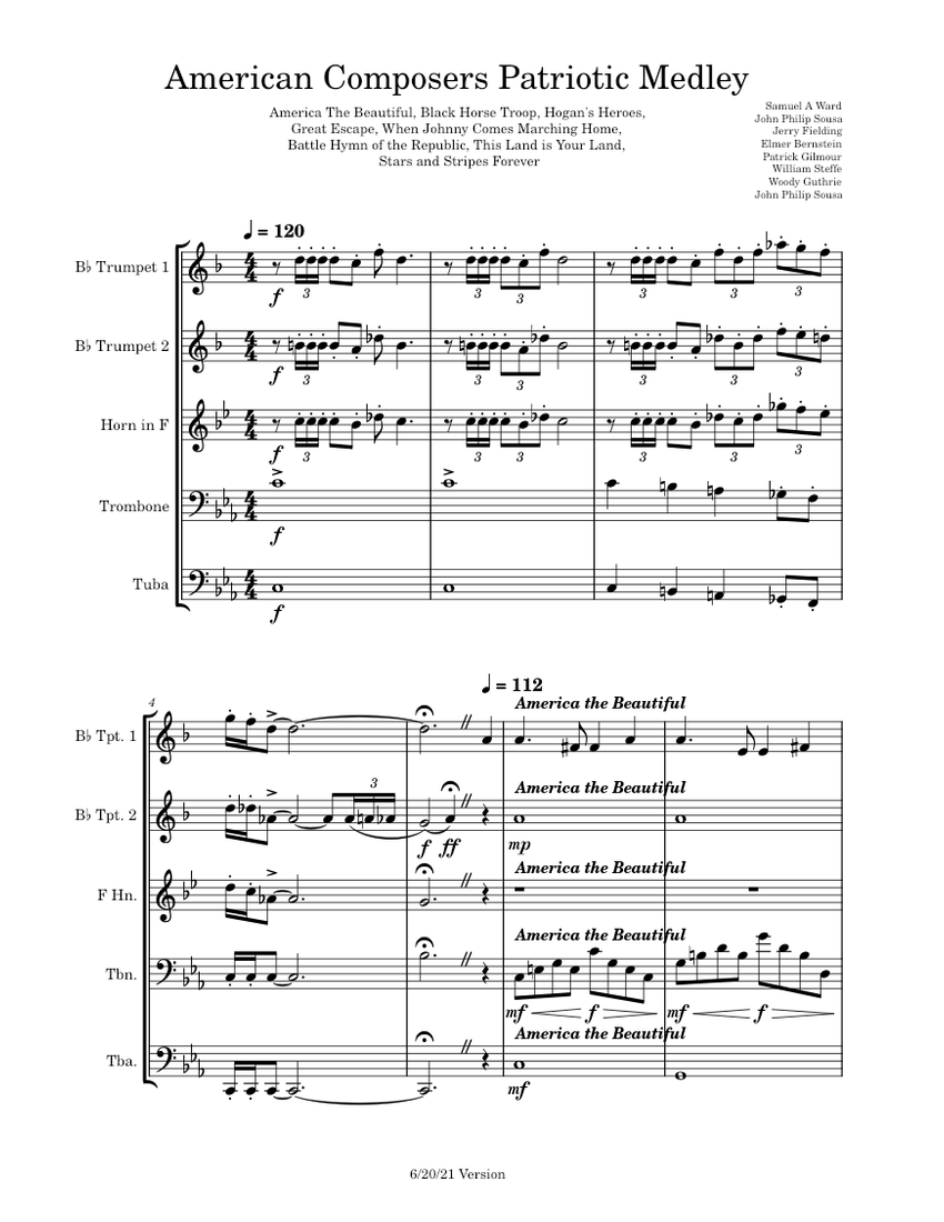 American Composers Patriotic Medley Sheet Music for Trombone, Tuba ...