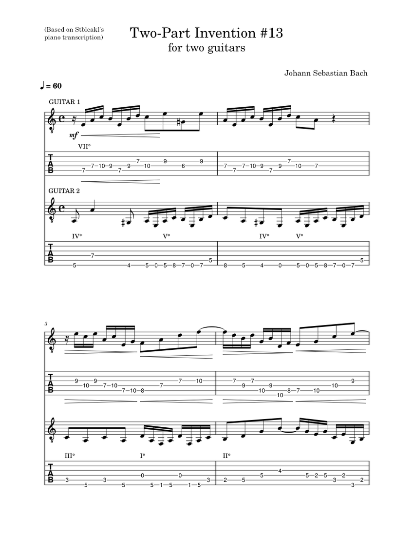 Two-Part Invention n. 13 – Johann Sebastian Bach Sheet music for Guitar ...