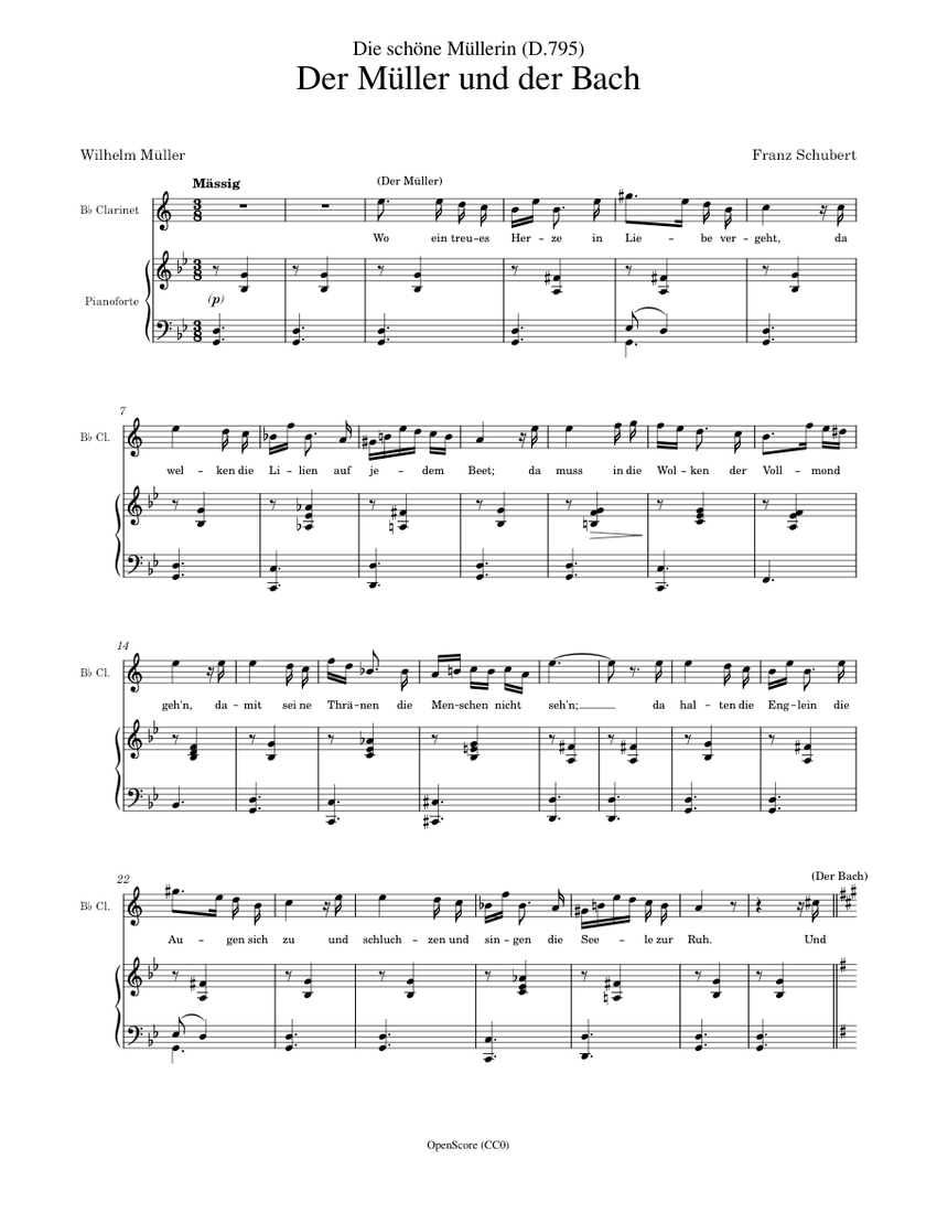 Schubert_Franz_No19_Der_Muller_und_der_Bach Sheet music for Piano, Clarinet in b-flat (Solo ...