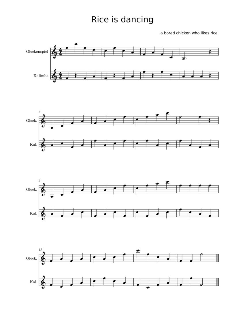 Rice is dancing Sheet music for Glockenspiel, Kalimba (Percussion Duet ...