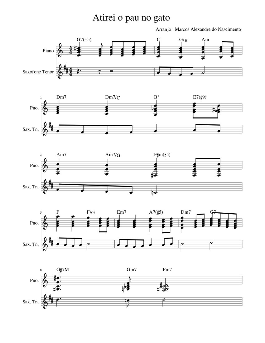 Atirei o pau no gato (bloco) Sheet Music for Piano (Solo) | MuseScore.com