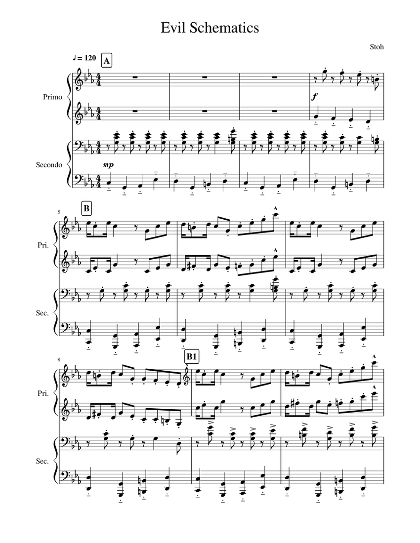 Evil Schematics - Piano 4 Hands Sheet music for Piano (Piano Duo ...