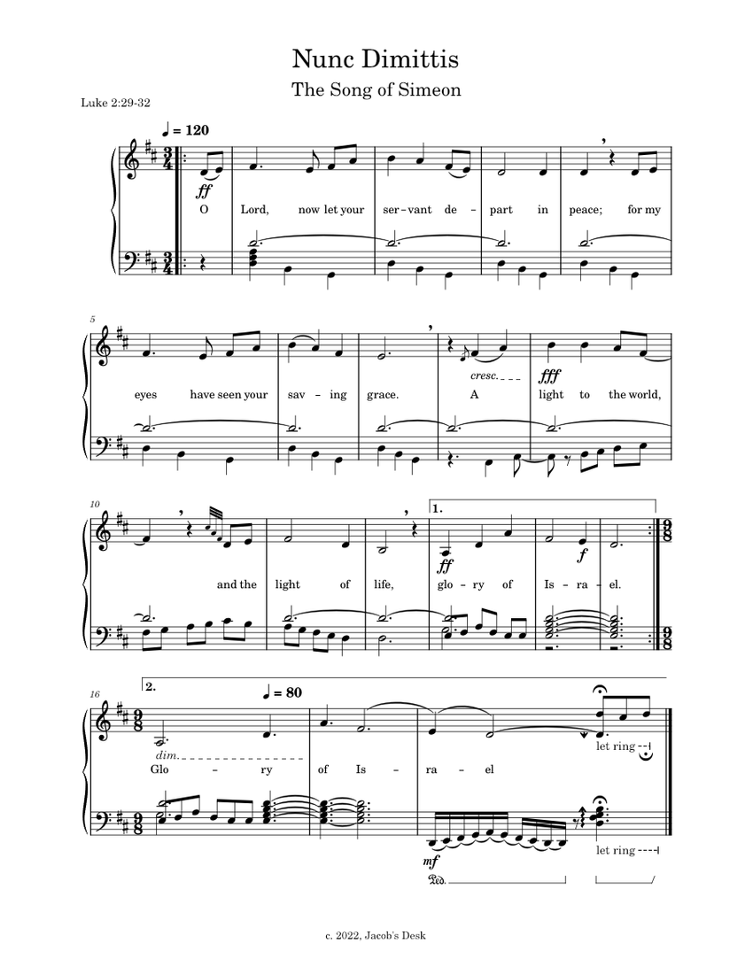 Nunc Dimittis Sheet music for Piano (Piano-Voice) | Musescore.com