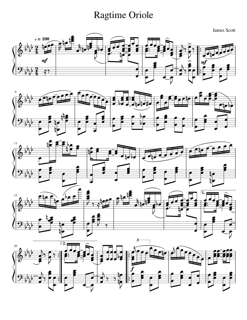 James Scott - Ragtime Oriole Sheet Music for Piano (Solo) | MuseScore.com