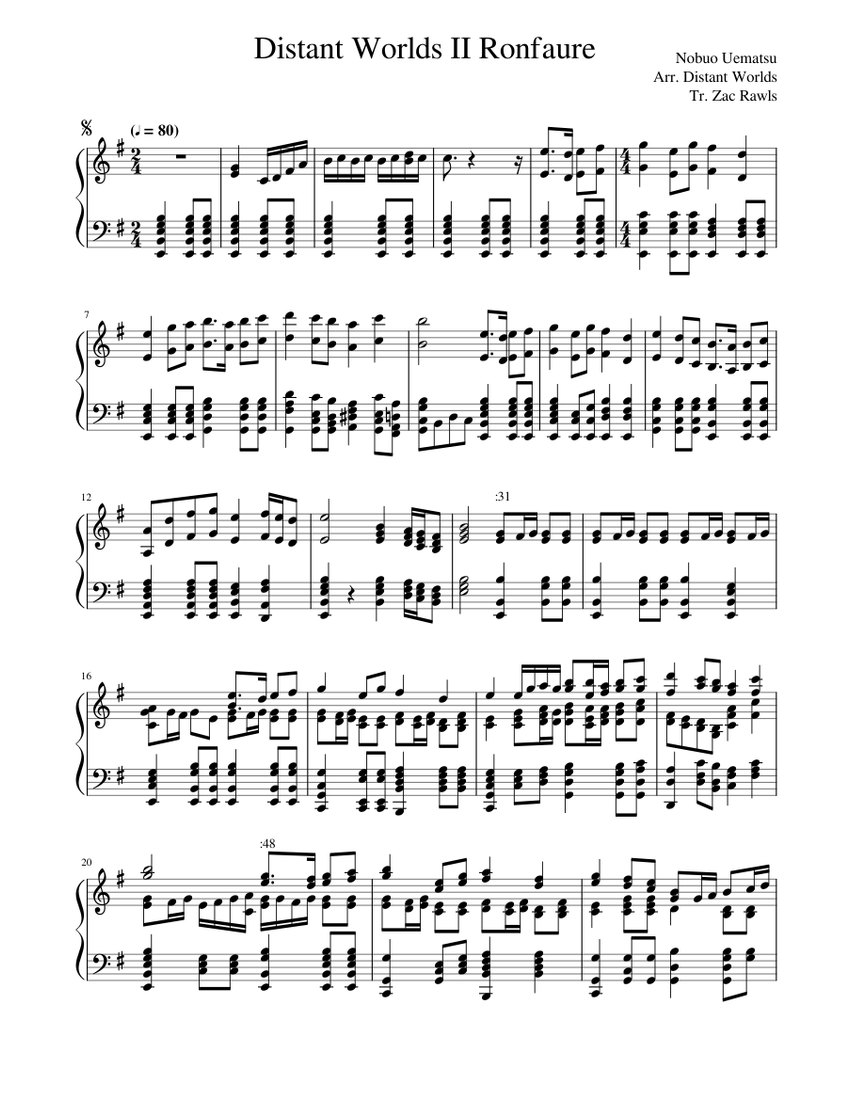 Distant Worlds II Ronfaure Piano Solo Sheet music for Piano (Solo ...