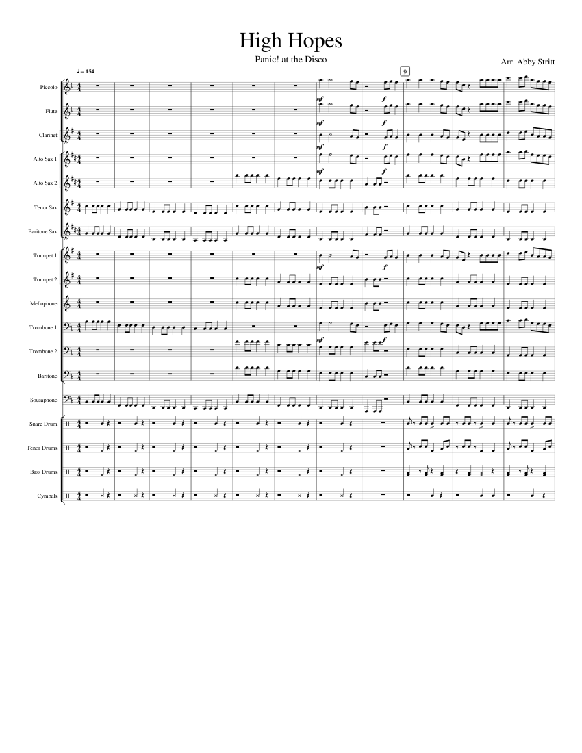 High Hopes - Panic! at the Disco Sheet Music for Trombone, Tuba, Flute ...
