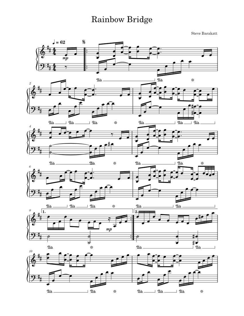Rainbow Bridge – Steve Barakatt Sheet Music for Piano (Solo ...