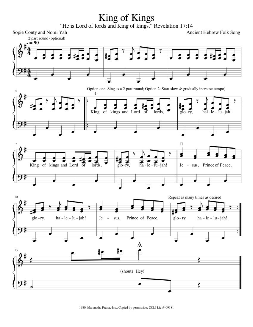 King of Kings Sheet Music for Piano (Solo) easy | MuseScore.com