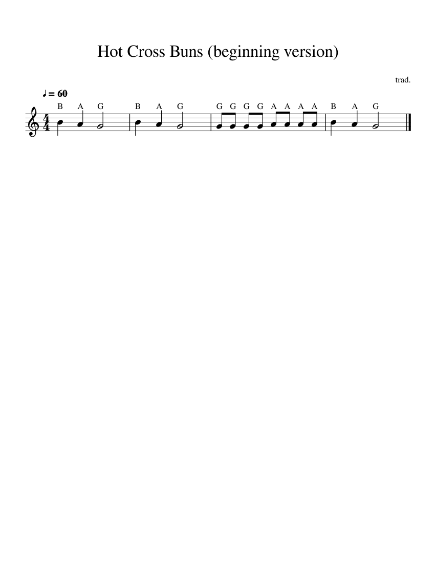 Hot Cross Buns (beginning version) Sheet music for Flute (Solo ...