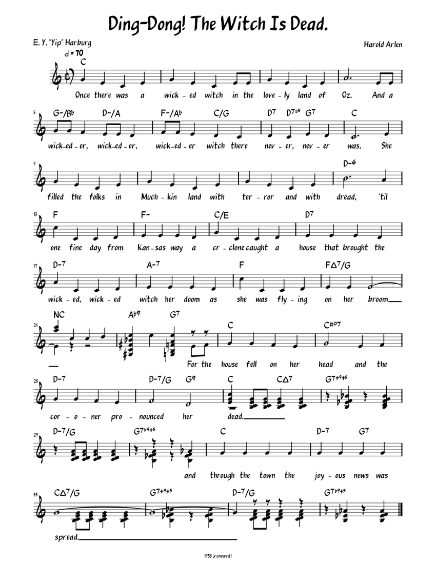 Ding-Dong! The Witch Is Dead (Lead sheet with lyrics and verse ) Sheet ...