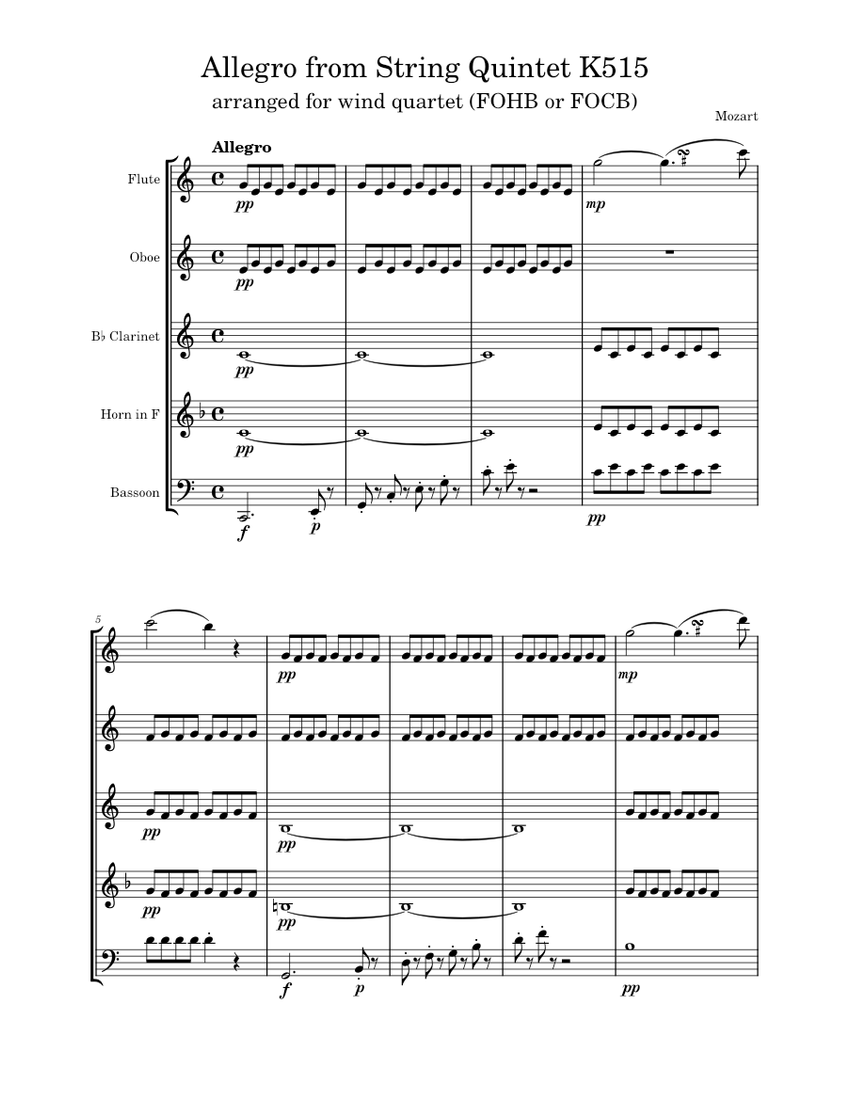 Allegro from String quintet in C K515 – Wolfgang Amadeus Mozart Sheet ...