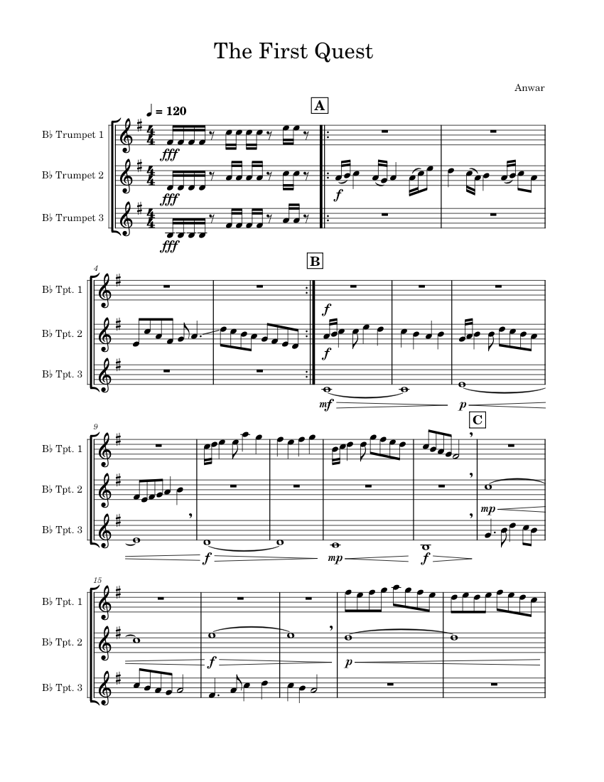 The First Quest Sheet music for Trumpet in b-flat (Brass Trio ...