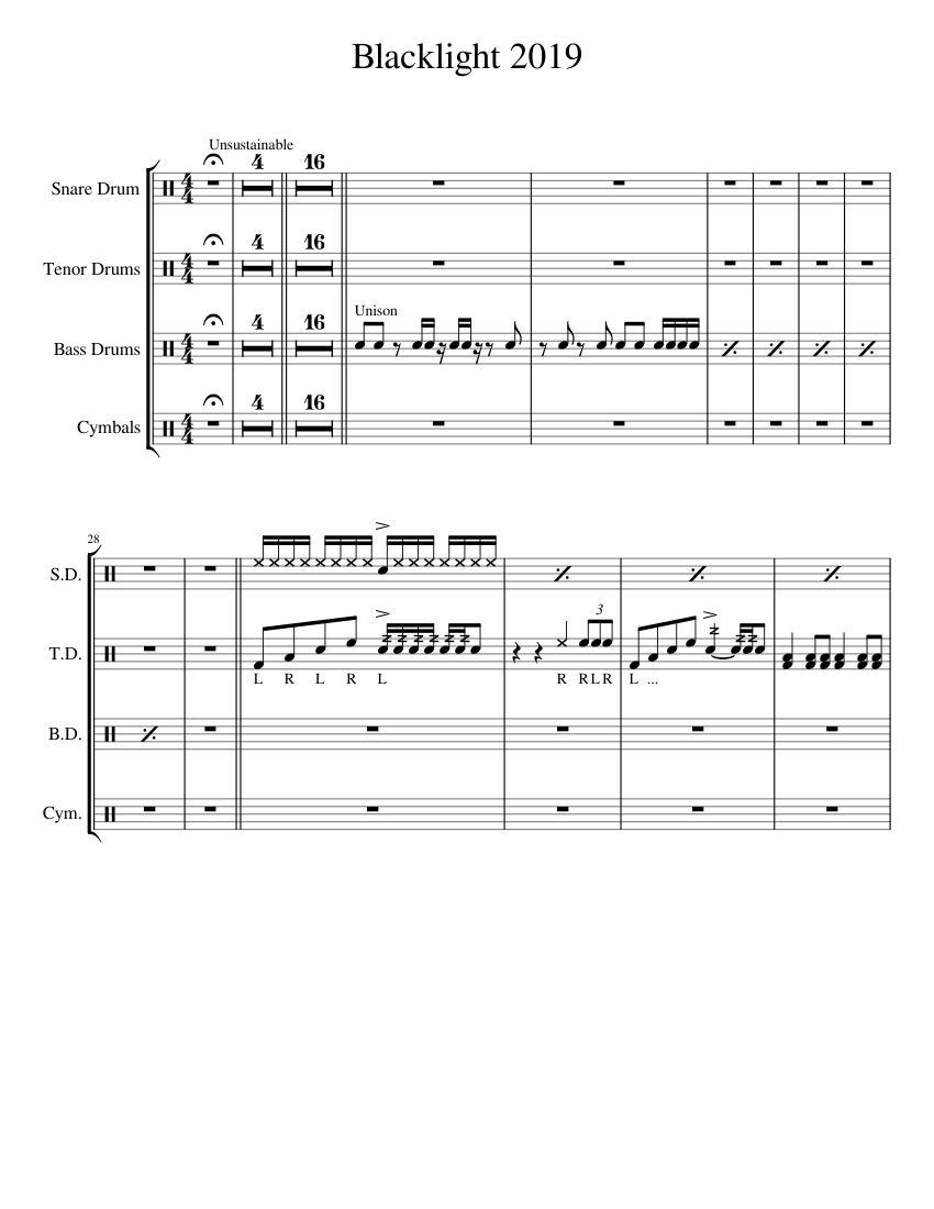 Blacklight 2019 Sheet music for Snare drum, Crash, Tenor drum, Bass ...