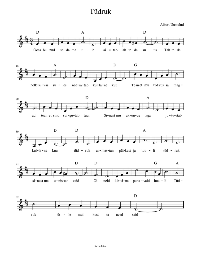 Tüdruk by Albert Uustulnd Sheet music for Piano (Solo) Easy | Musescore.com