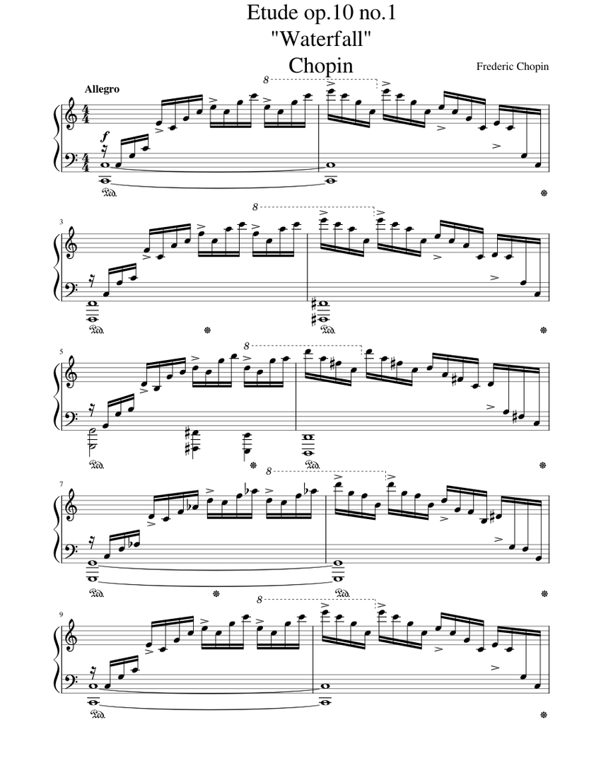 Etude Op.10 No.1 "Waterfall" Chopin in C Major Sheet music for Piano ...