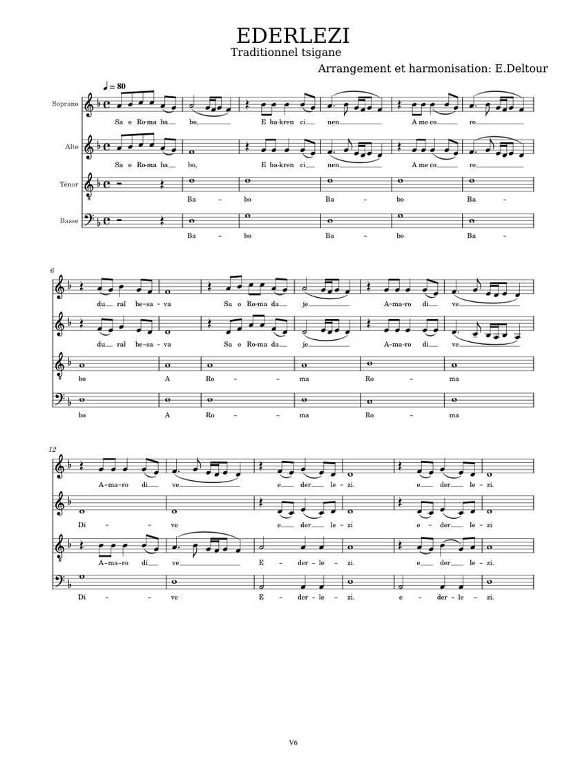 Ederlezi – Misc Traditional Sheet music for Soprano, Alto, Tenor, Bass ...