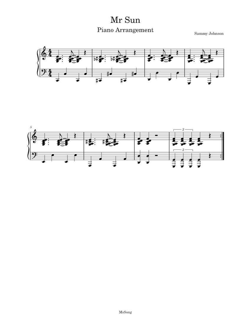 Mr Sun Sheet Music for Piano (Solo) Easy | MuseScore.com
