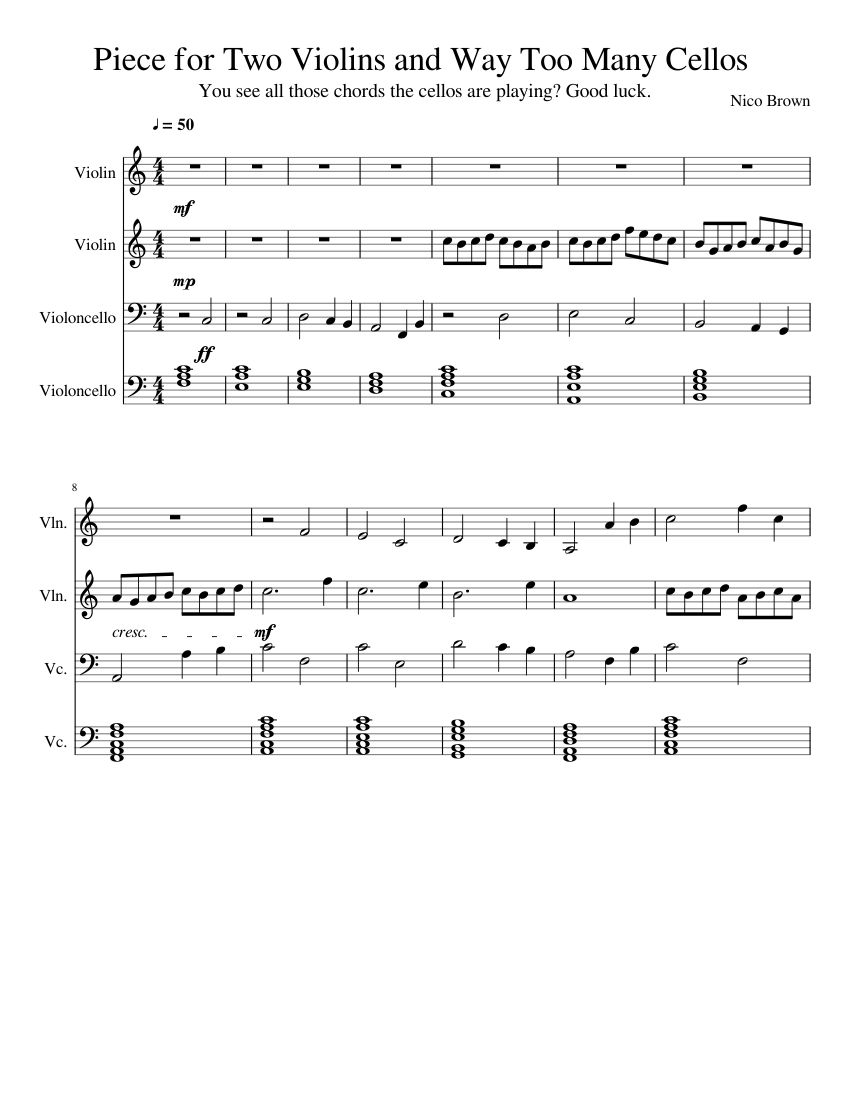 Piece for Two Violins and Way Too Many Cellos Sheet music for Violin ...