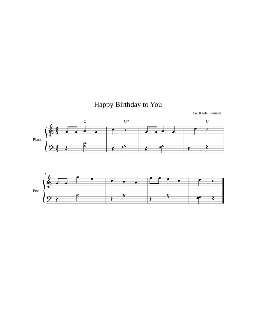 EASY PIANO Happy Birthday in C - Major Sheet Music with Chords for ...