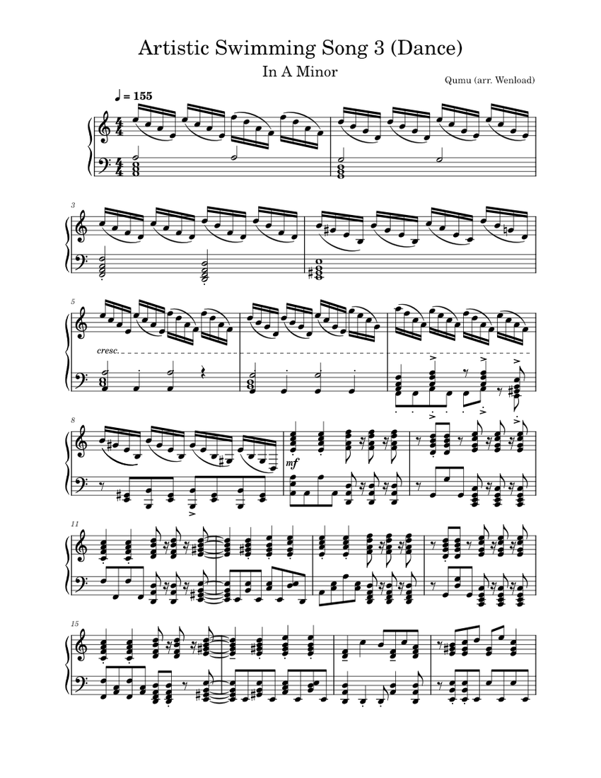 Artistic Swimming Song 3 (Dance) – Qumu Sheet music for Piano (Solo ...