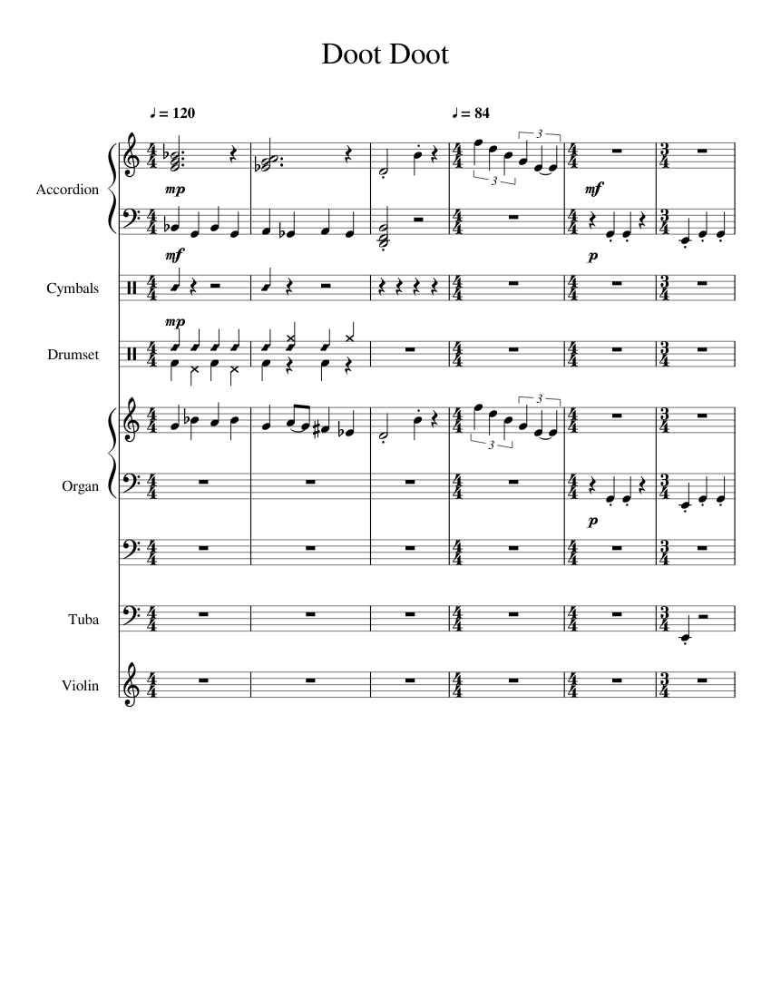 Doot Doot Sheet music for Accordion, Organ, Tuba, Crash & more ...