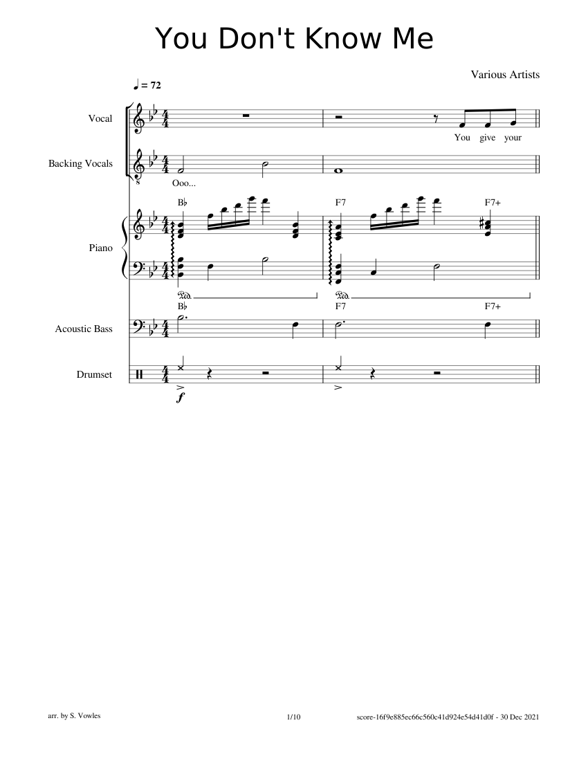 You Don't Know Me (Various Artists) Sheet Music with Chords for Piano ...