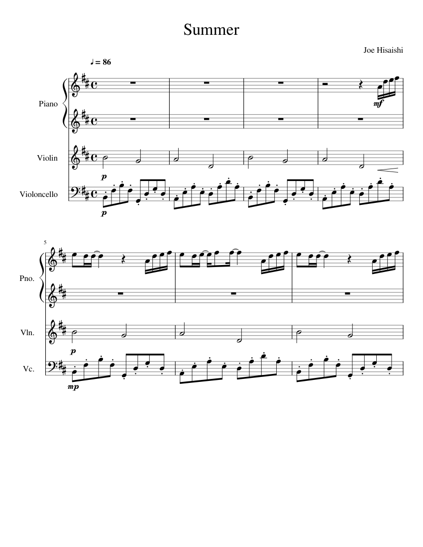 Summer Sheet Music for Piano, Violin (Solo) | MuseScore.com