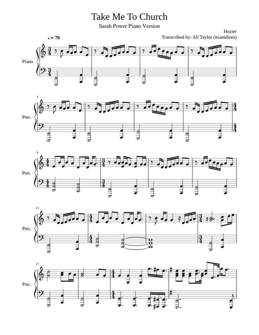 Take Me To Church Sheet Music for Piano (Solo) | MuseScore.com