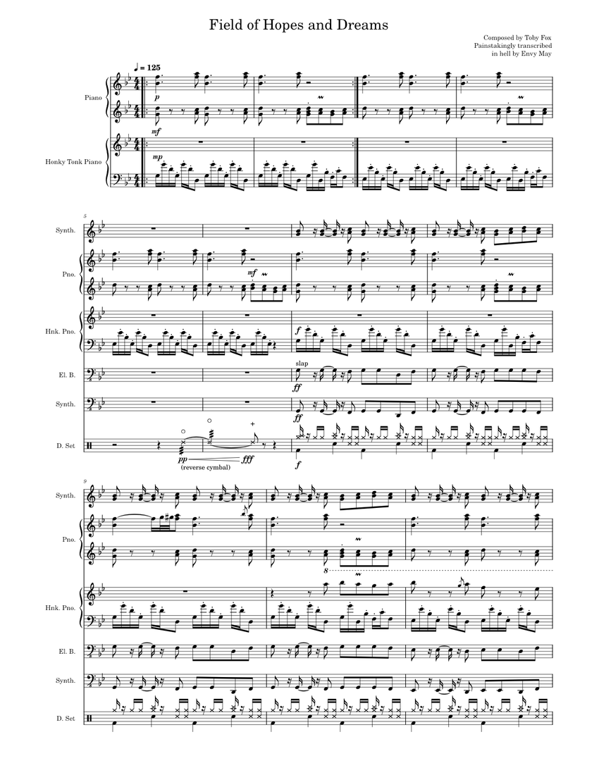Field of Hopes and Dreams – Toby Fox Sheet music for Piano, Vocals, Saxophone tenor, Violin ...