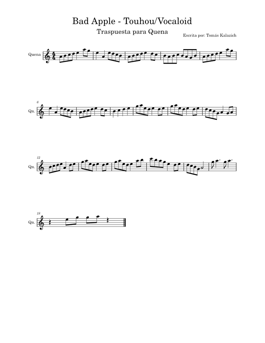 Bad Apple! – Touhou (ZUN) Bad Apple Sheet music for Flute (Solo ...