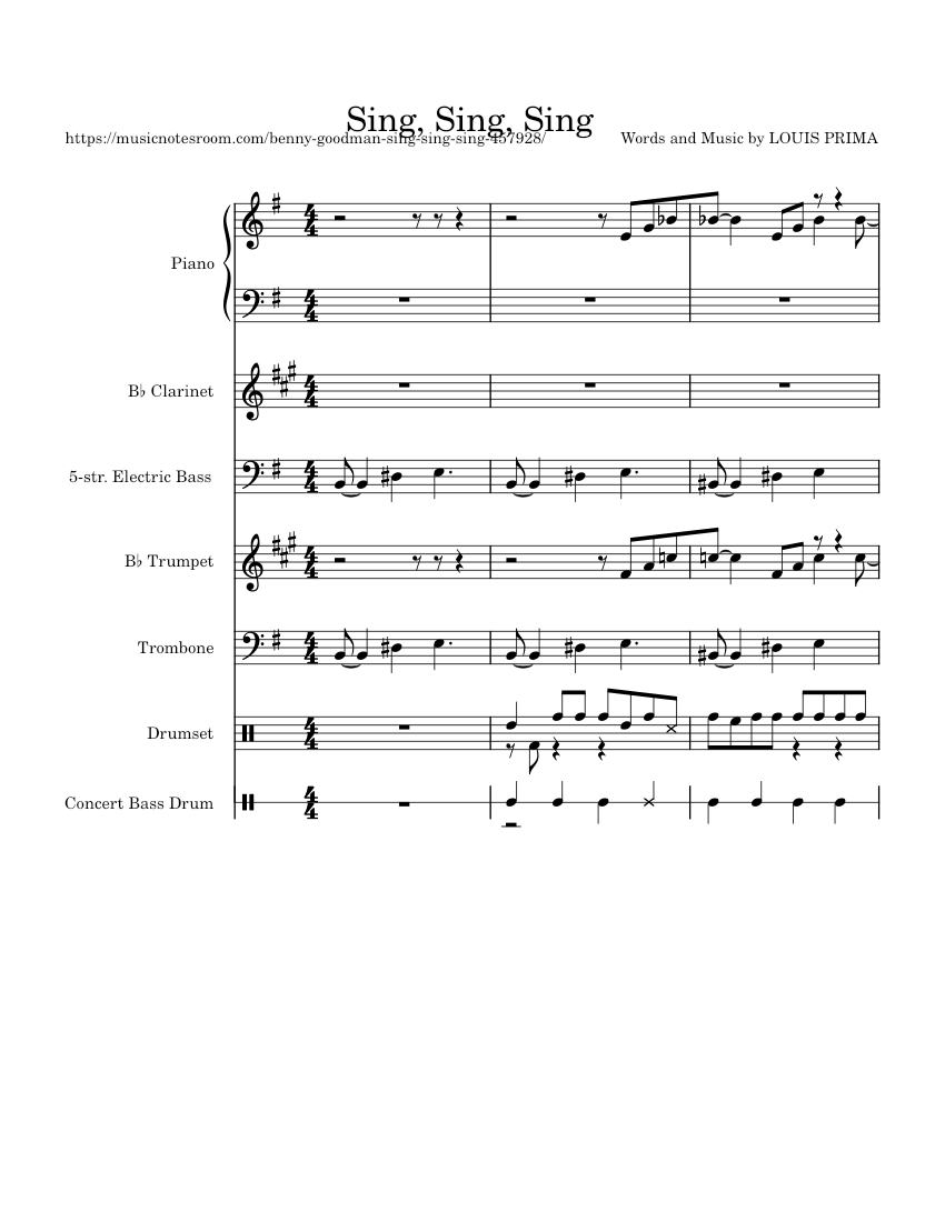 Sing, Sing, Sing – LOUIS PRIMA Sheet music for Piano, Trombone ...