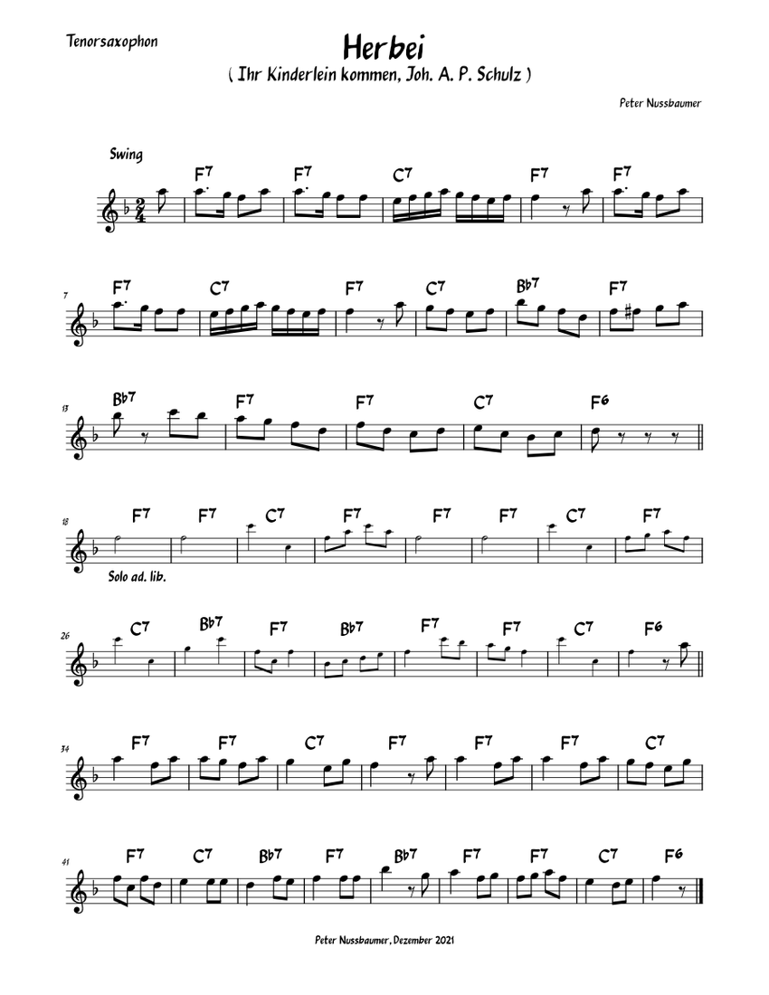 2021 12 23 Herbei - Peter Nussbaumer Sheet music for Saxophone tenor ...