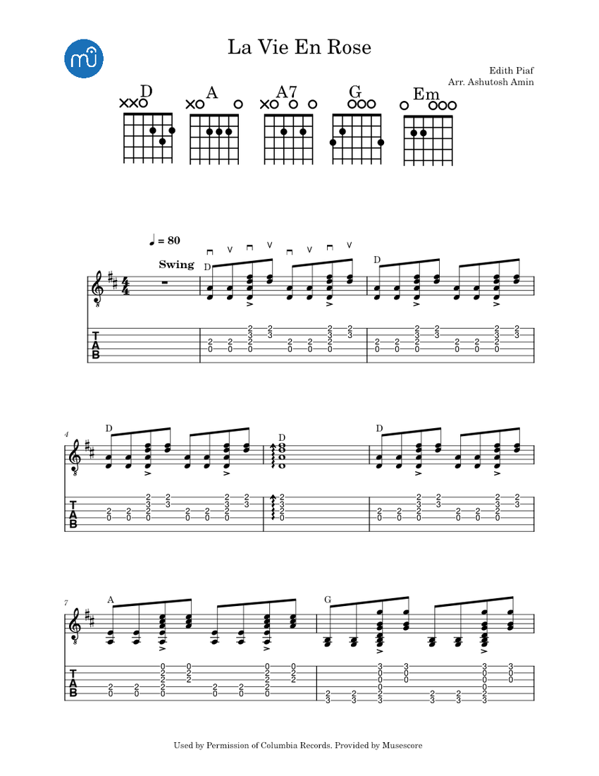 GTR95-M9 La Vie En Rose Sheet music for Guitar (Solo) | Musescore.com