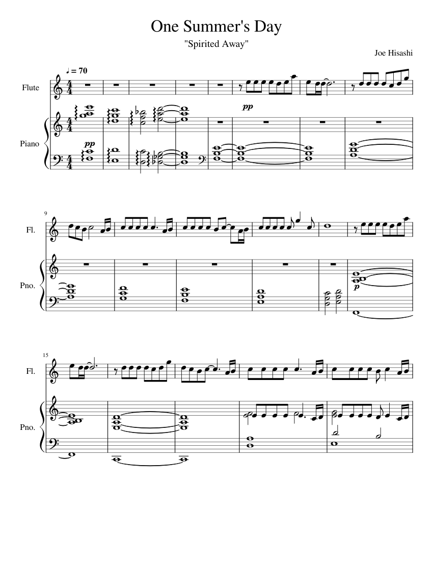 One Summer's Day Sheet Music for Piano, Flute (Mixed Duet) | MuseScore.com