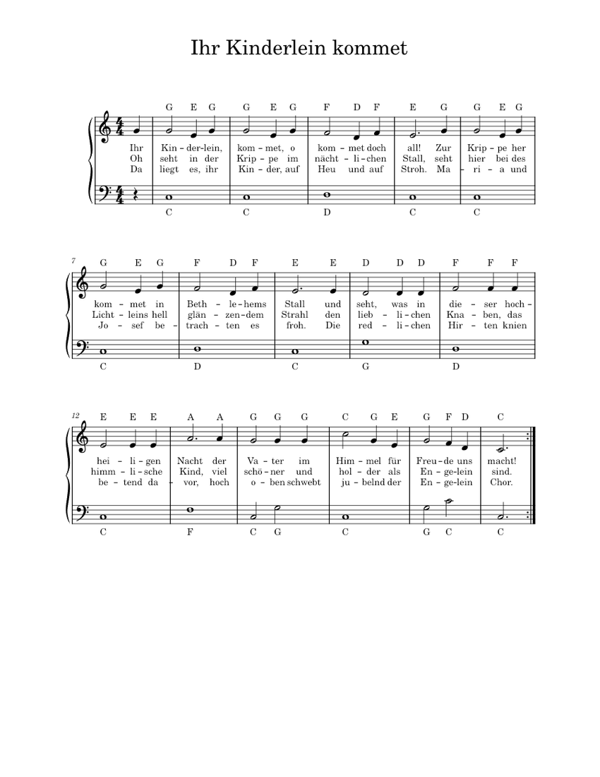 Ihr Kinderlein Kommet Noten Klavier