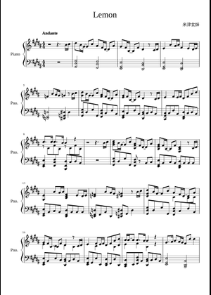 Lemon – Kenshi Yonezu (米津 玄師) Sheet Music for Piano (Solo) Easy ...