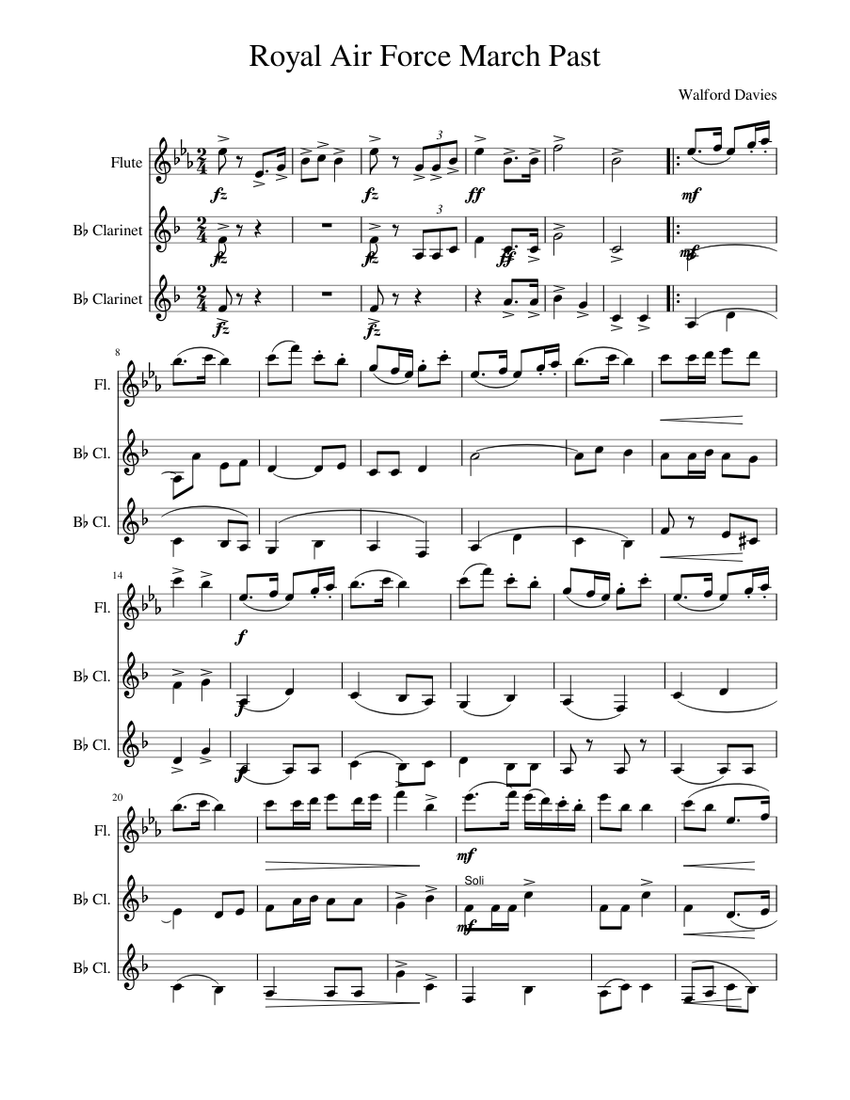 Royal Air Force March Past Sheet music for Flute, Clarinet in b-flat ...