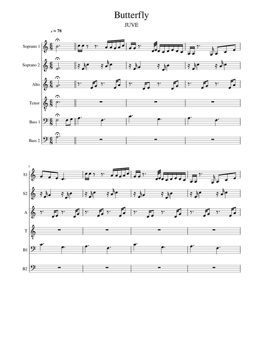 Butterfly Sheet music for Soprano, Alto, Tenor, Bass voice (Choral ...
