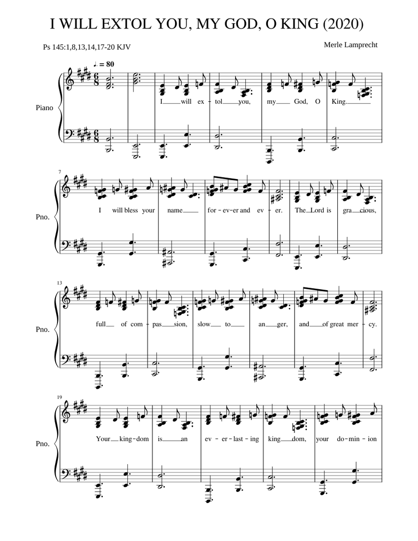 I WILL EXTOL YOU, MY GOD, O KING (2020) Sheet Music for Piano (Solo ...