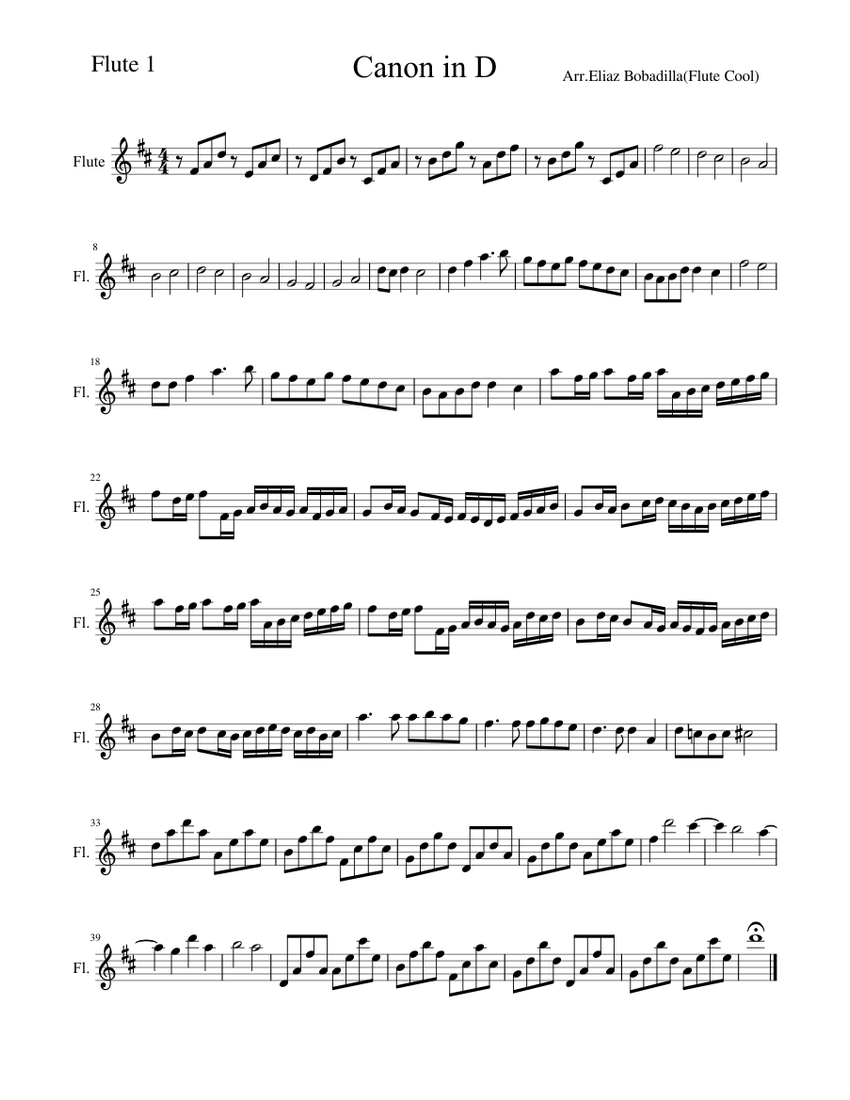 Canon in D Flute1 Sheet Music for Flute (Solo) | MuseScore.com