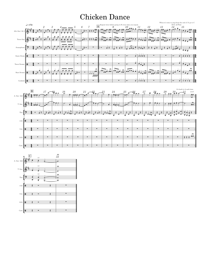 The Chicken Dance Matt B Sheet music for Tuba, Saxophone alto ...